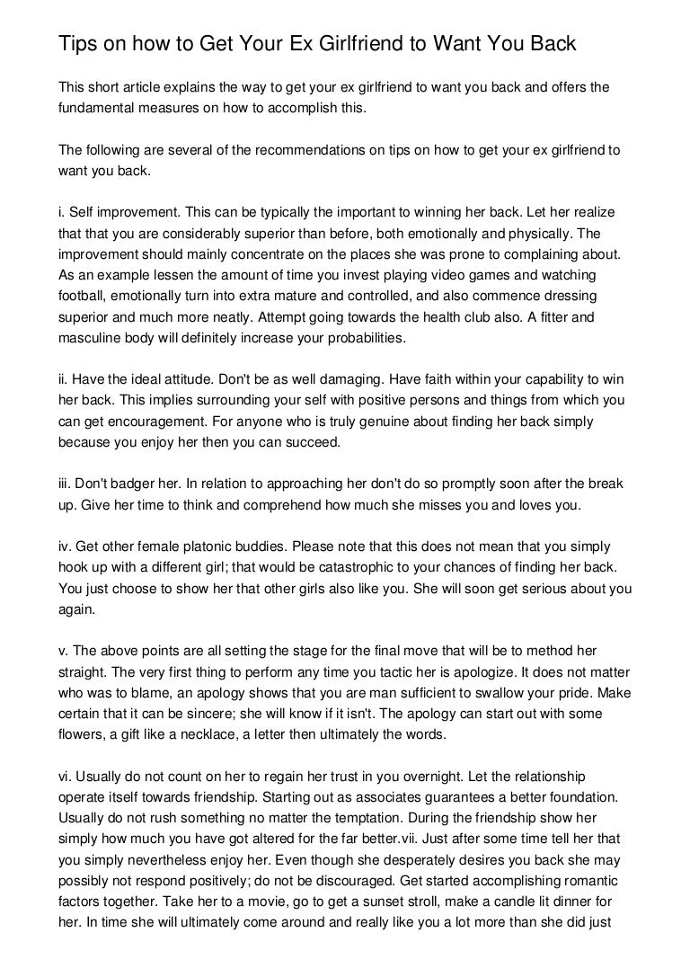 Tips on how to Get Your Ex Girlfriend to Want You Back