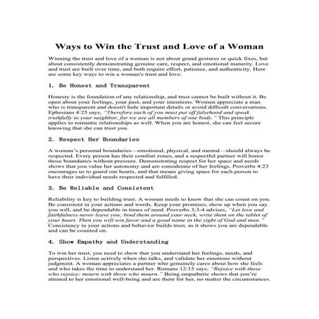 Ways to Win the Trust and Love of a Woman | PDF