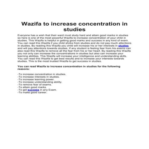 Wazifa to increase concentration in studies | PDF