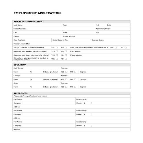 Generic Employment Application, April 2012 | PDF