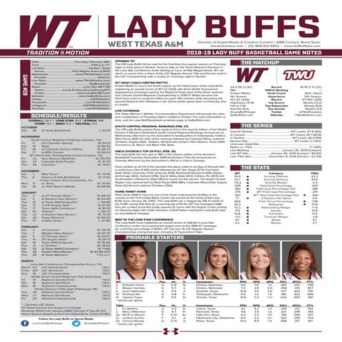 WT Women's Basketball Game Notes (2-27-19) | PDF | College Football ...