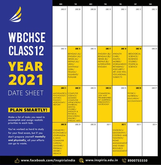 WBCHSE Class 12 Date sheet 2024 | PDF