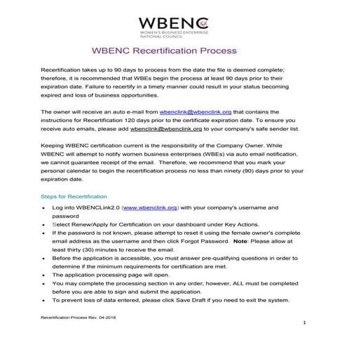 WBENC recertification process | PDF