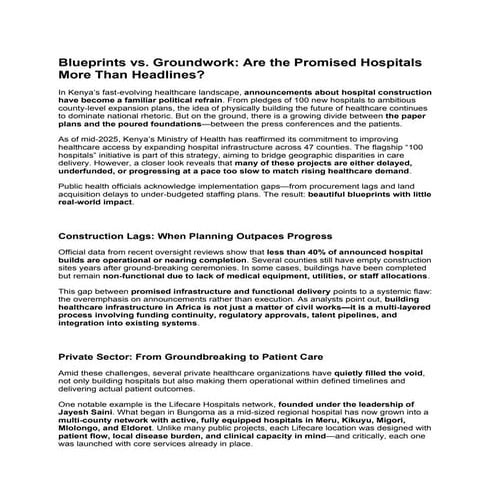 Blueprints vs. Groundwork: Are the Promised Hospitals More Than ...