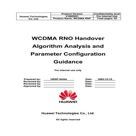 Wcdma Rno Handover Algorithm Analysis And Parameter Configurtaion Guidance 20050316 A 1.0 | DOC