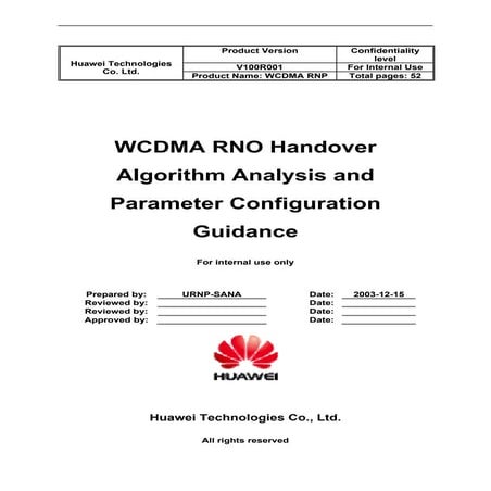 Wcdma rno handover algorithm analysis and parameter configurtaion guidance 20050316-a-1.0 | PDF