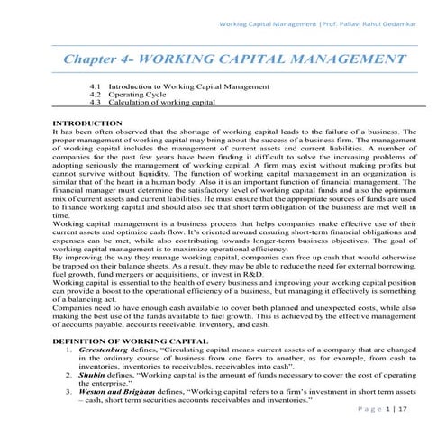 Working Capital Management- Notes Plus Numericals | PDF