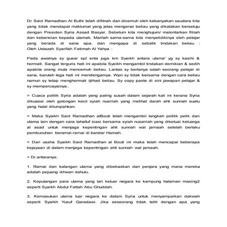 Dr said ramadhan al buthi telah difitnah dan dicemuh oleh kebanyakan ...