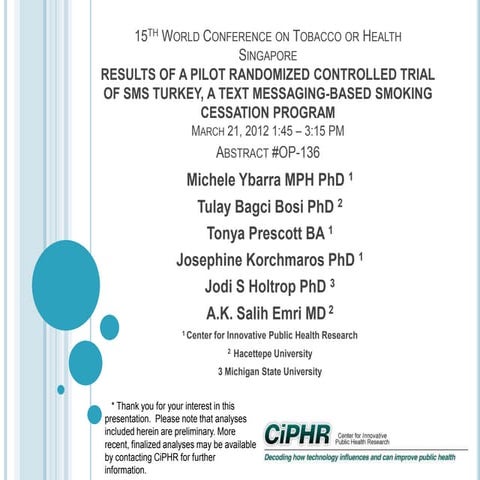 Results Of A Pilot Randomized Controlled Trial Of Sms Turkey A Text