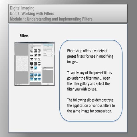 Wd133 unit 7 module 1 understanding and implementing filters | PPT