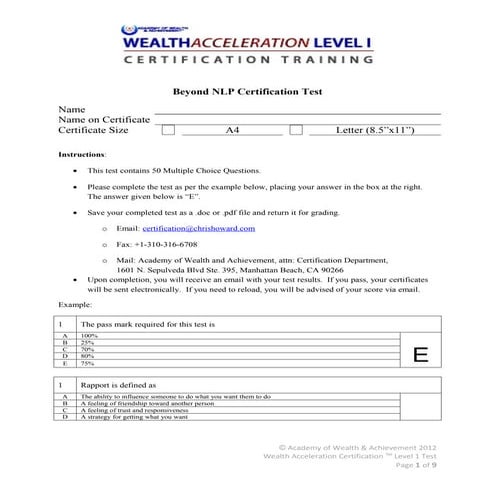 Wealth acceleration level 1 test | DOC