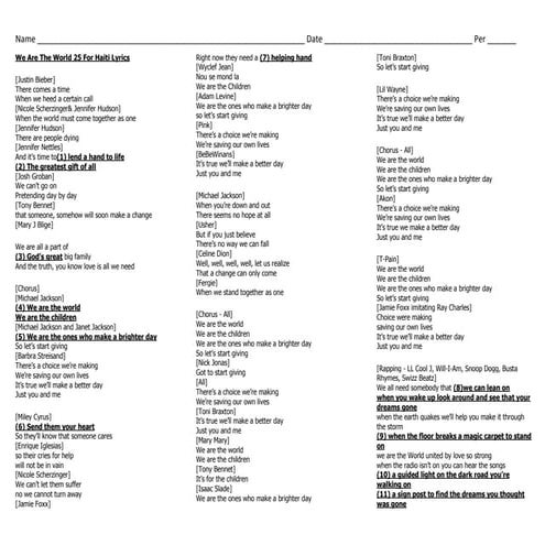 We are the world 25 for haiti lyrics literary devices | PPT