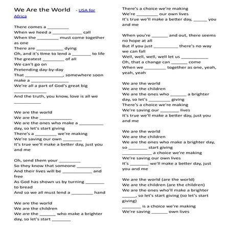 We are the world activities with answers | PDF