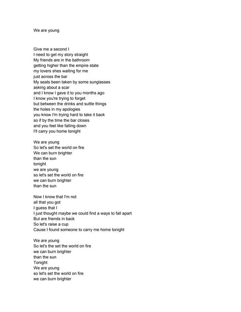 We are young song worksheet | DOC