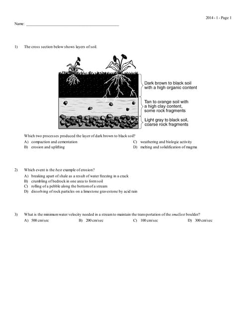 Weathering and erosion regents practice | PDF