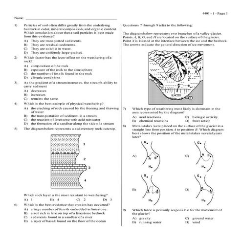Weathering and erosion regents practice | PDF