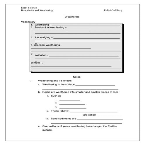 Mechanical And Chemical Weathering Worksheets Weathering, Erosion, And