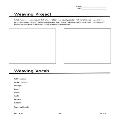 Weaving project handout | DOCX | Needlework | Arts and Crafts