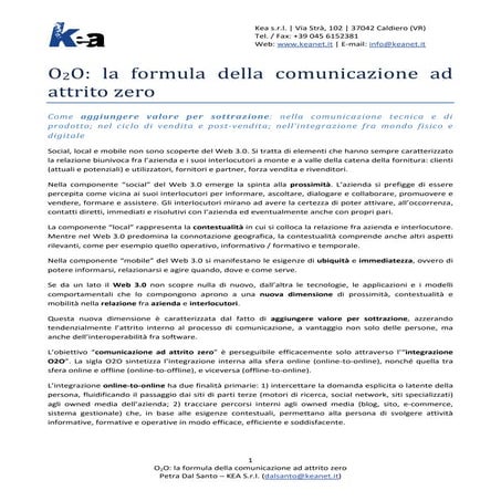 O2O: la formula della comunicazione ad attrito zero | PDF