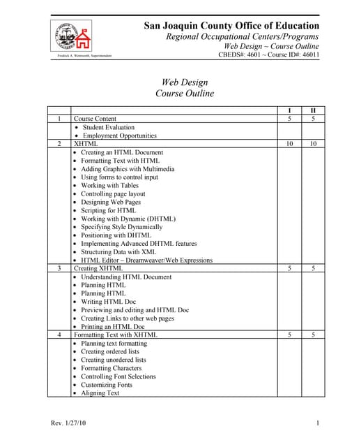 Web Design Course Outline | PDF Web Design Course Outline | PDF