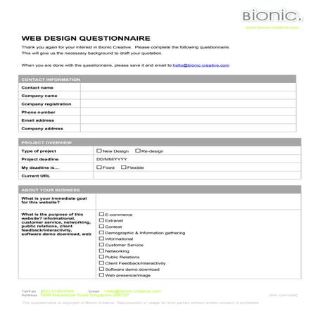 web design questionnaire | DOC