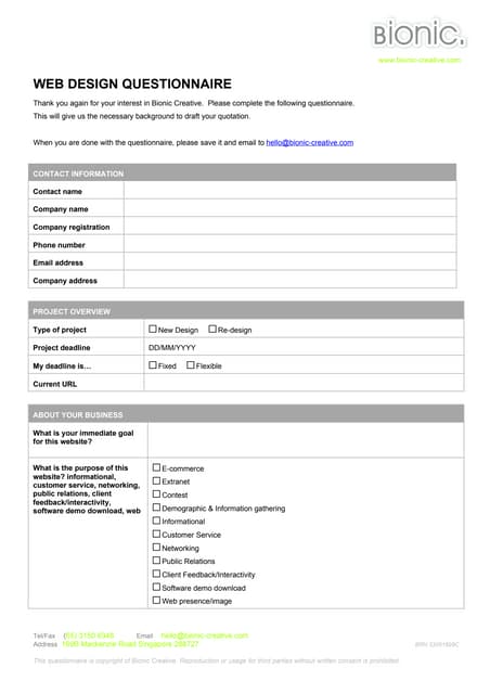 Web site design Questionnaire: | DOC | Web Hosting | Internet