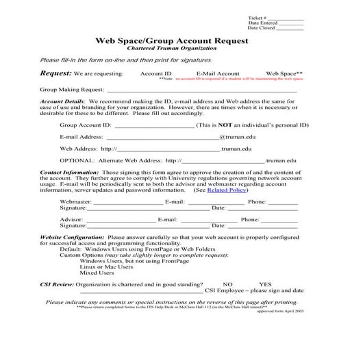 Web Space/Group Account Request | PDF
