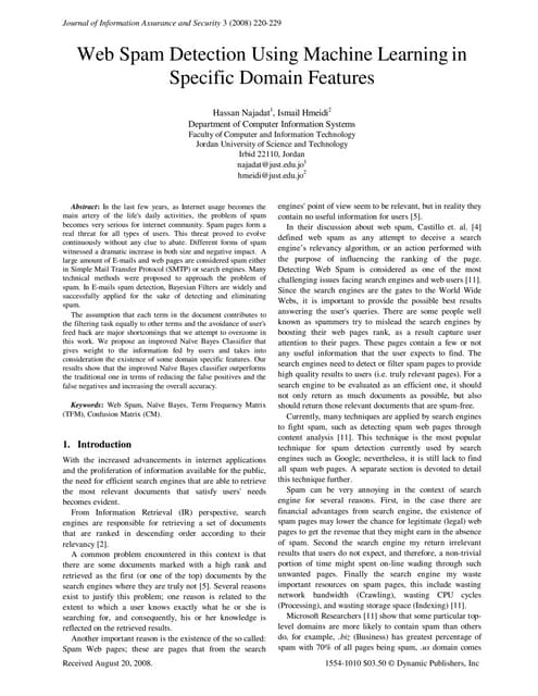 Web Spam Detection Using Machine Learning Pdf