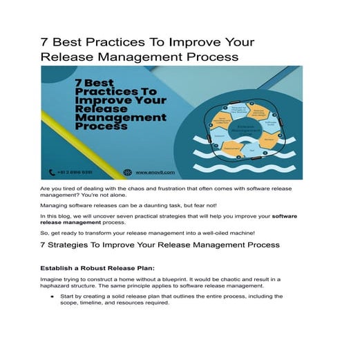 7 Best Practices To Improve Your Release Management Process | PDF