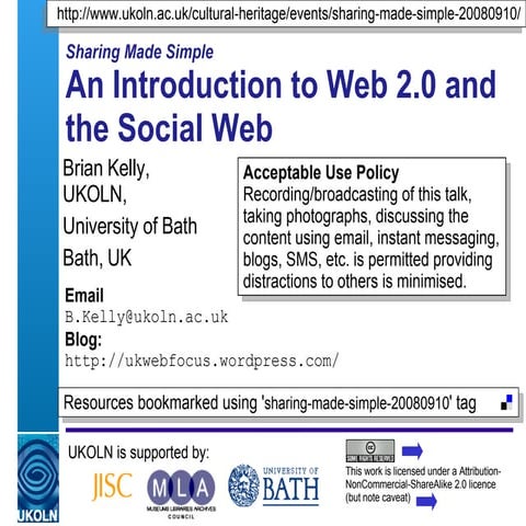An Introduction to Web 2.0 and the Social Web". | PPT
