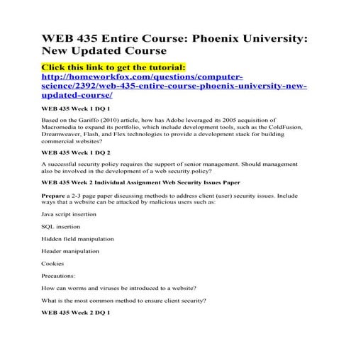 Web 435 entire course | DOC