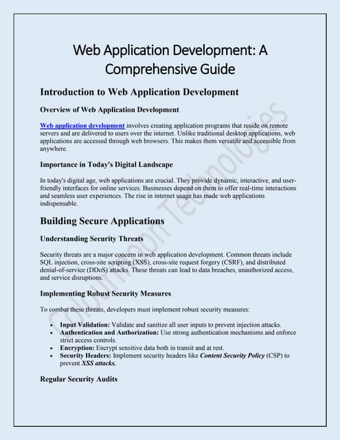 Web Application Development | Comprehensive Guide | PDF Web Application Development | Comprehensive Guide | PDF