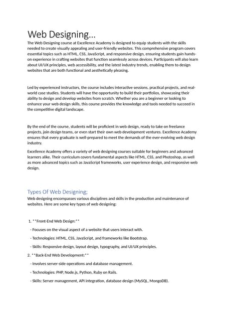 Crafting Digital Experiences with Innovative Web Designing” | PDF