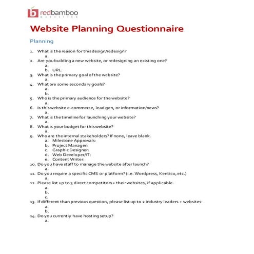 Web Design Planning Questionnaire | DOCX