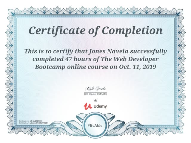 Web developer bootcamp certificate - Udemy | PDF Web developer bootcamp certificate - Udemy | PDF