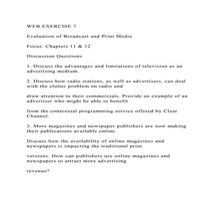 WEB EXERCISE 7Evaluation of Broadcast and Print MediaFocus | DOCX ...