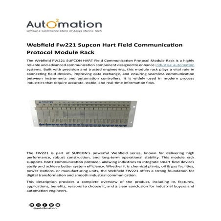 Webfield Fw221 Supcon Hart Field Communication Protocol Module Rack | PDF