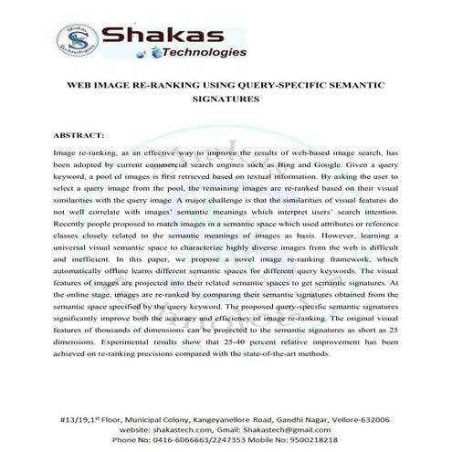 WEB IMAGE RE-RANKING USING QUERY-SPECIFIC SEMANTIC SIGNATURES | DOC | Web Design and HTML | Internet