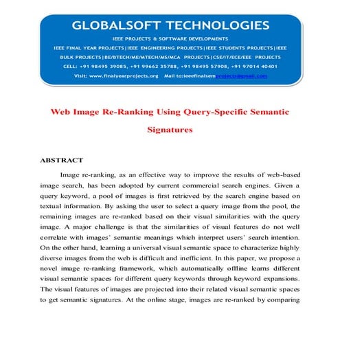 Ieee 2014 Java Data Mining Projects Web Image Re Ranking Using Query Specific Semantic 