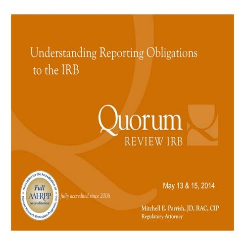 Understanding Reporting Obligatins to the IRB | PDF