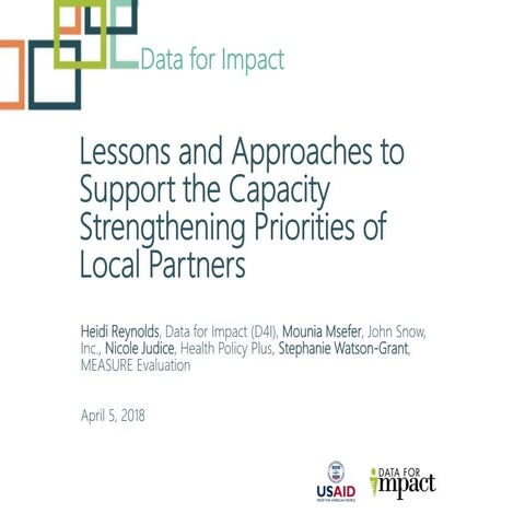 Lessons and Approaches to Support the Capacity Strengthening Priorities ...