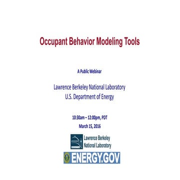 Occupant Behavior Modeling Tools By Berkeley Labs Ppt