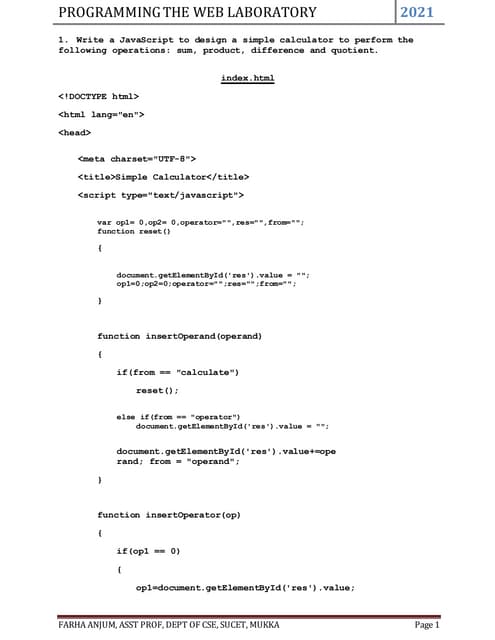 JAVASCRIPT PROGRAM.pdf | Programming Languages | Computing