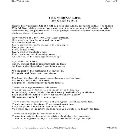 Web of Life: Chief Seattle | PDF