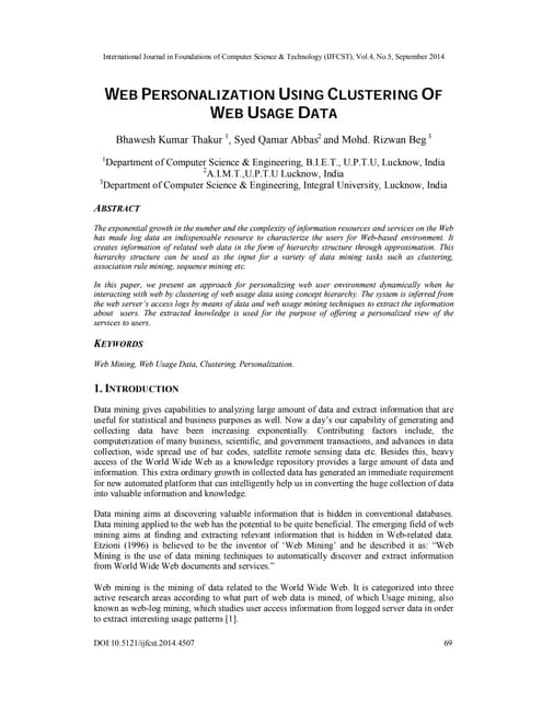 Web Personalization Using Clustering Of Web Usage Data Pdf