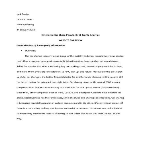 Enterprise Car Share & Traffic Analysis | DOCX