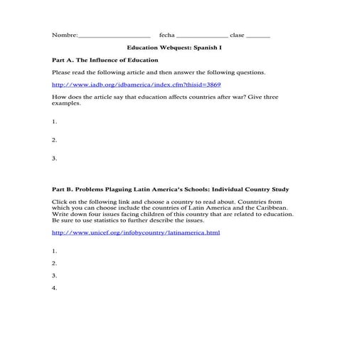 Spanish Webquest on Education | PDF