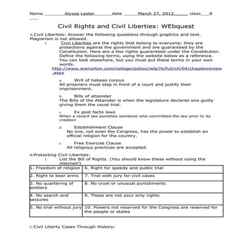 Civil Liberties Webquest | DOC | Law