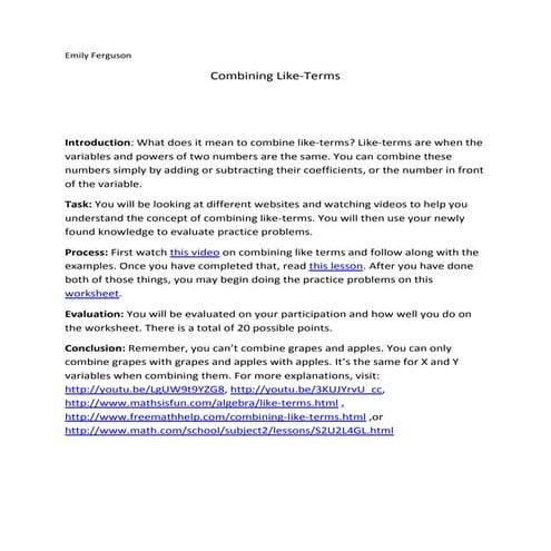 Collecting Like Terms | PPT