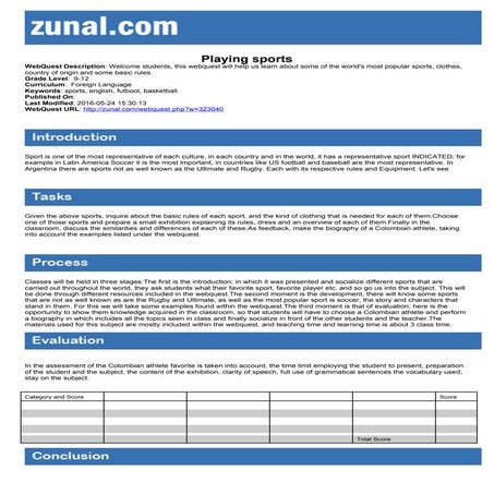 Playing Sports Webquest | PDF